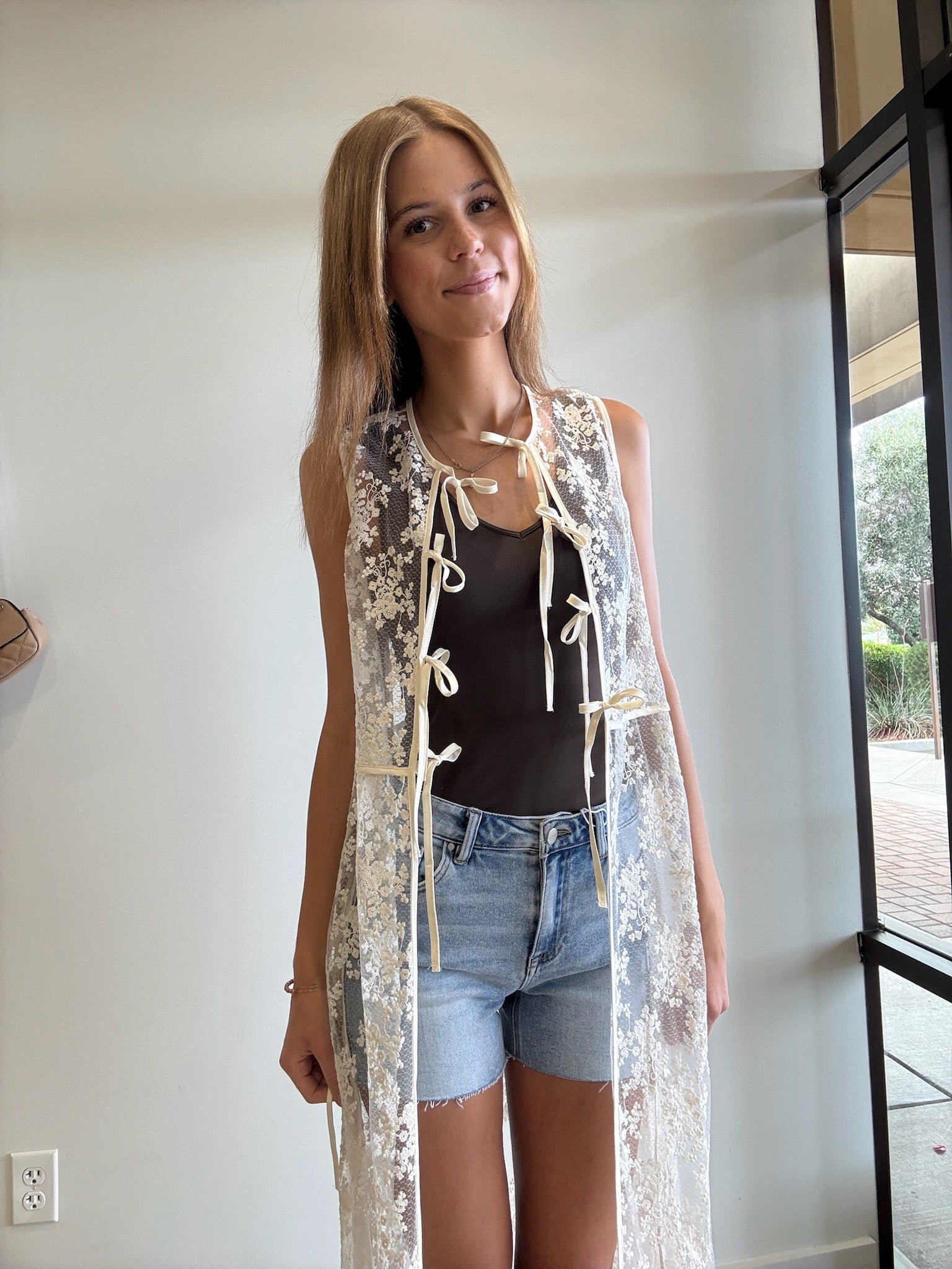 Lynie Lace Tie Front Long Overlay – Arie Layne Boutique